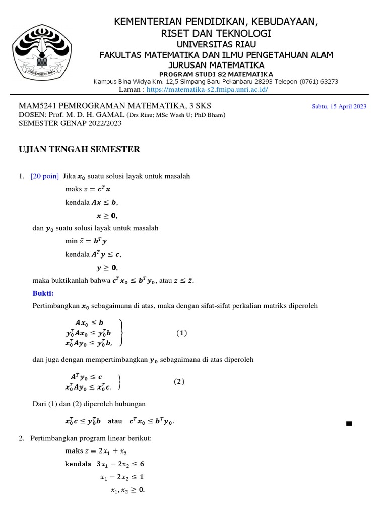 Jawaban UTS Pemrog Mat-Genap 2022-2023 | PDF | Metode & Bahan Ajar