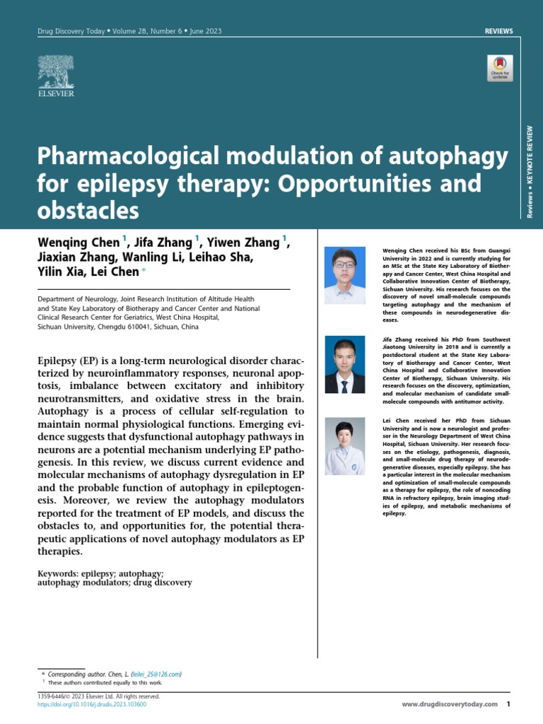Pharmacological Modulation of Autophagy For Epilepsy Therapy ...