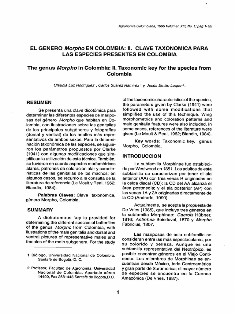 EL GENERO Morpho EN COLOMBIA | PDF | Taxa | Biología