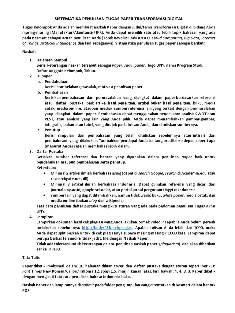 Sistematika Penulisan Tugas Paper Transformasi Digital | PDF