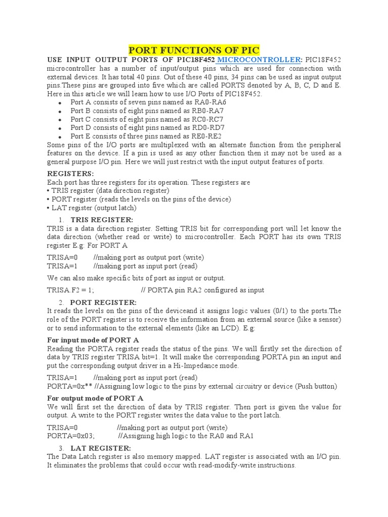 PIC Ports | PDF | Input/Output | Microcontroller