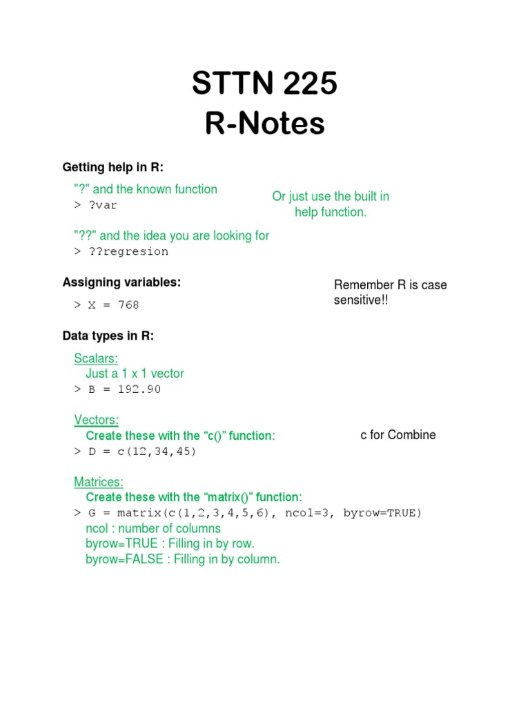 STTN 225 R Summary | PDF | Matrix (Mathematics) | Mathematical Objects