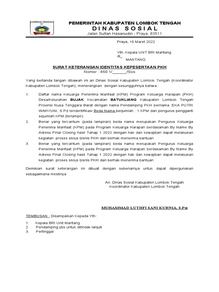 SURAT KET.BEDA | PDF