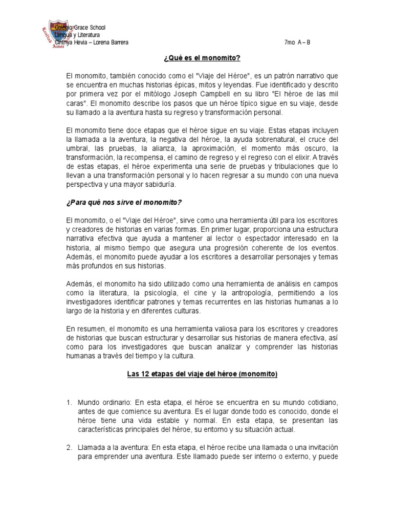 Guía Monomito 7mo Básico 7 Básico | PDF