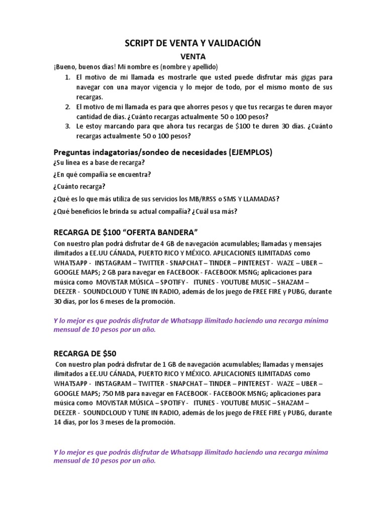 Script de Venta y Valdiación Abril-Mayo | PDF | Servicios en línea | Informática