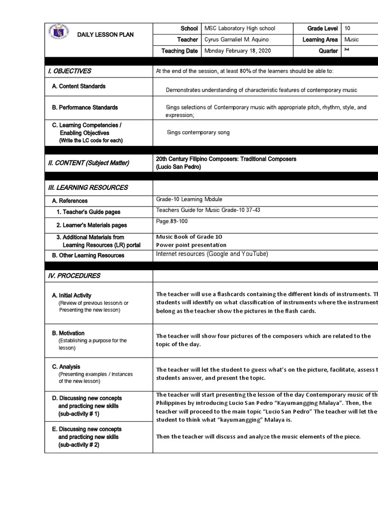 I. Objectives: (Write The LC Code For Each) | PDF | Teachers | Learning