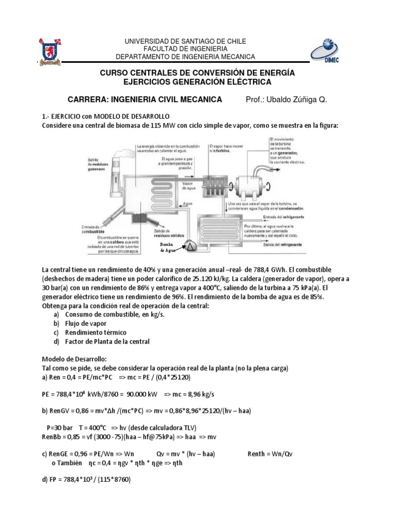 CCE. Ejercicios GenElec 1s - 2020 | PDF | Vapor | Máquina de vapor