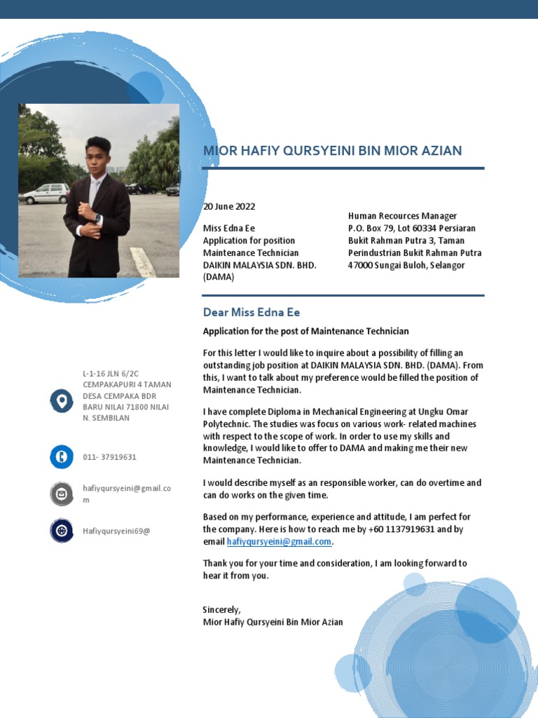 Mior Hafiy Qursyeini Cover Letter | PDF