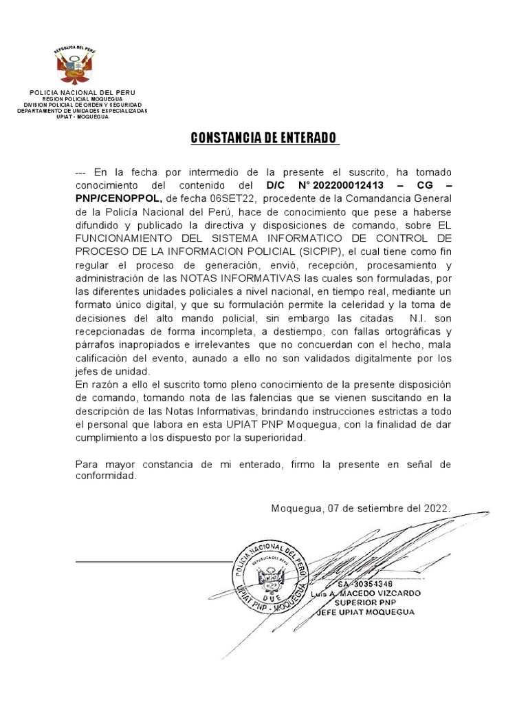 Constancia de Enterado | PDF