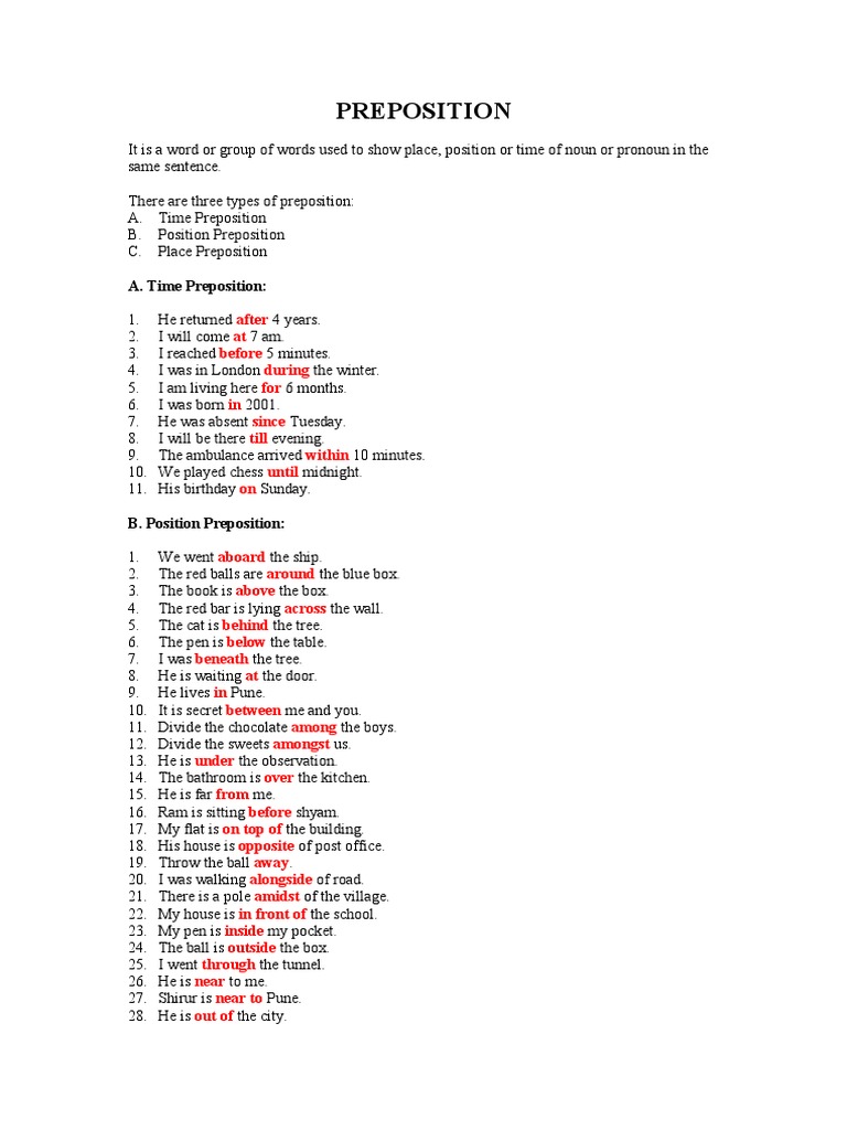 PREPOSITION | PDF | Preposition And Postposition | Linguistics