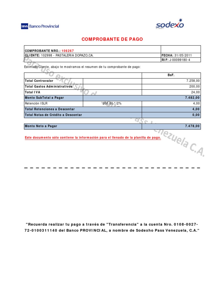 Sodexo Comprobante Pago 106267 | PDF