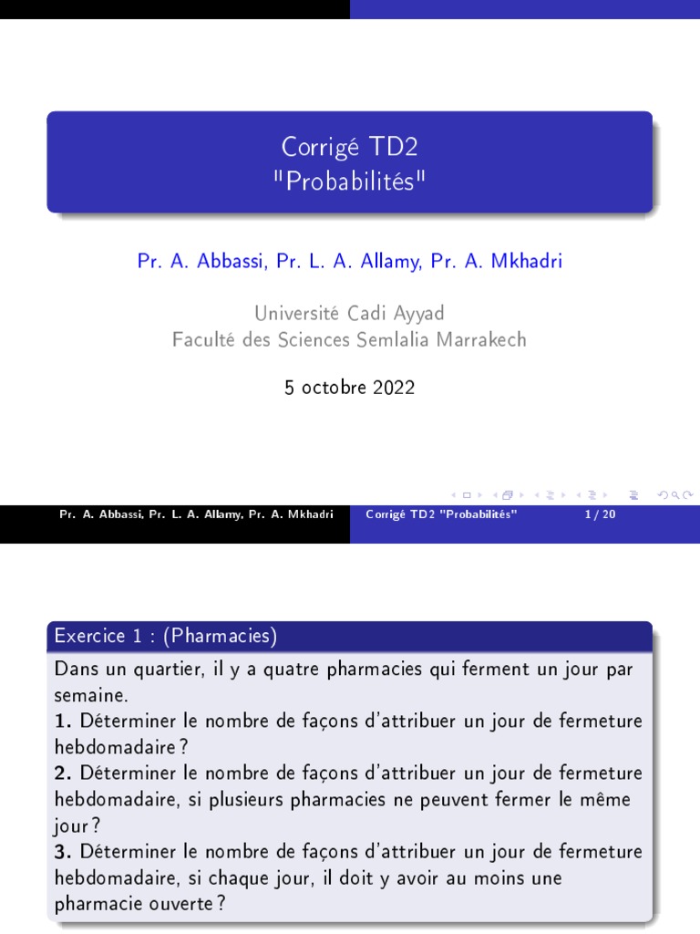 Corrigé TD 2 Svtu3 Proba | PDF | Choix multiple