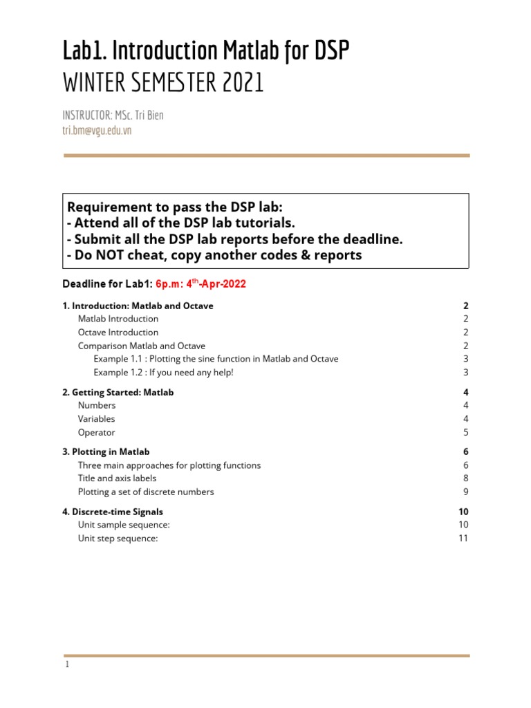 Lab 1 DSP. Introduction Matlab For DSP | PDF | Matlab | Discrete Time And Continuous Time