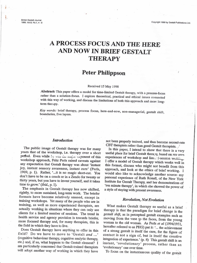 Philippson. P - A Process Focus in Brief Gestalt Therapy | PDF | Gestalt Therapy | Psychotherapy
