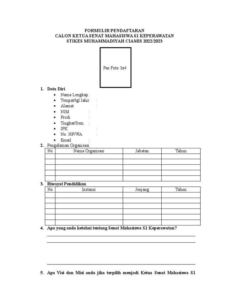 Formulir Calon Ketua Dan Pengurus SEMA S1 Keperawatan | PDF
