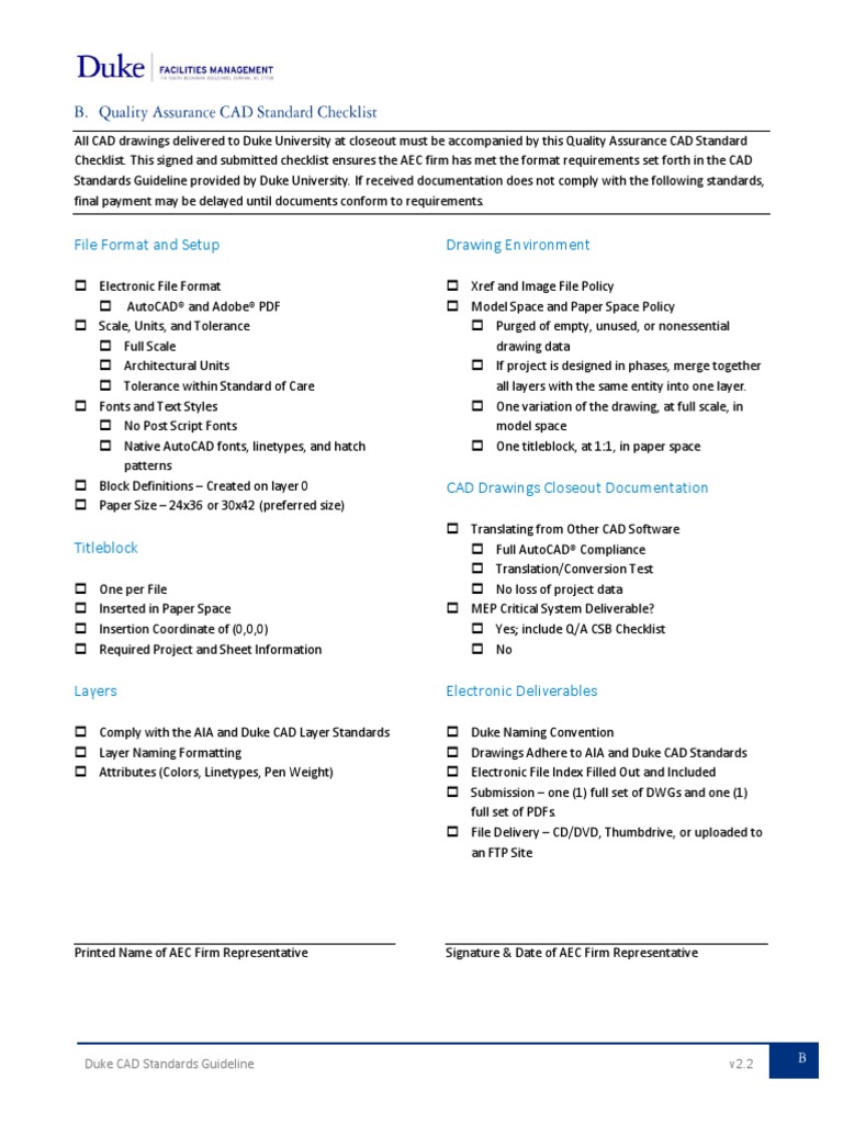 Duke CAD Standard Checklist | Download Free PDF | Computing