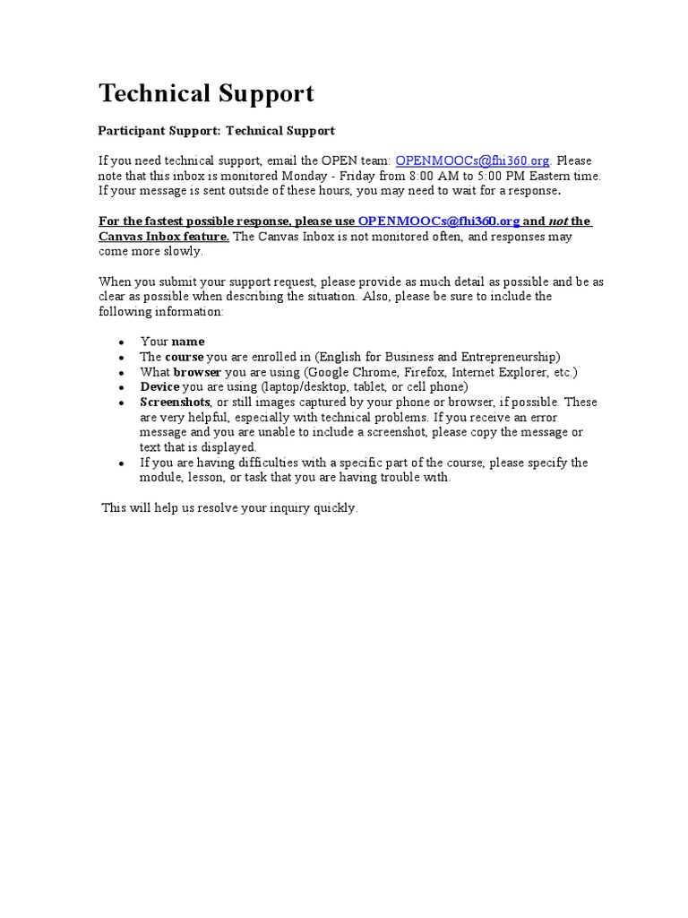 Technical Support | PDF