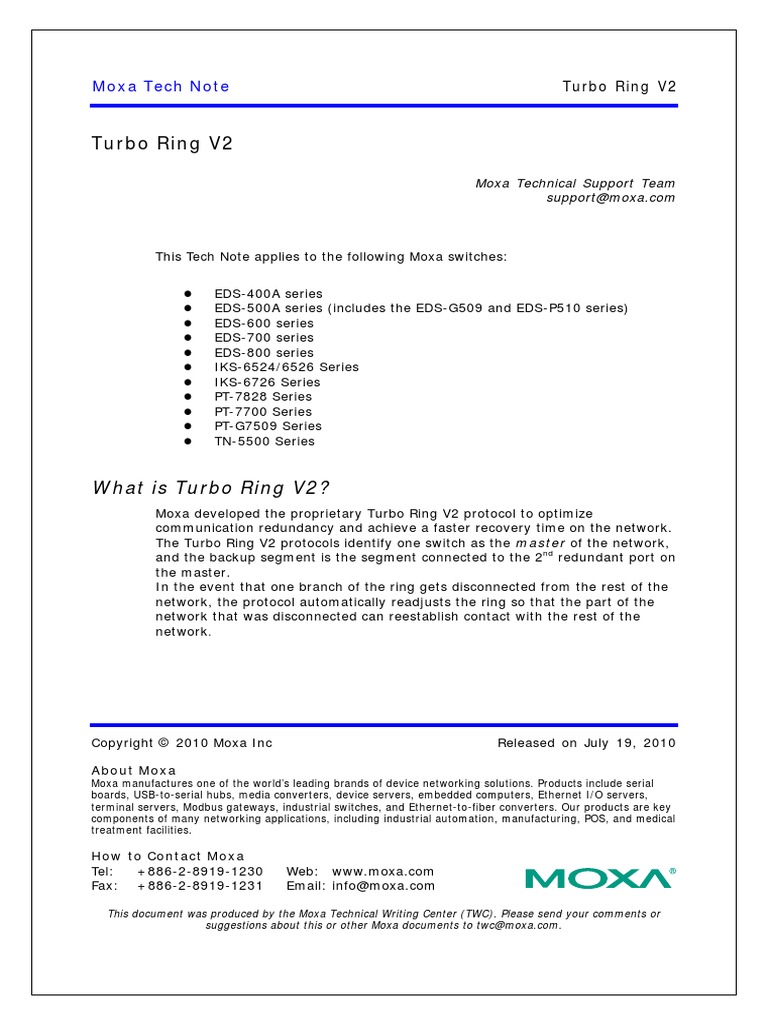 Moxa Turbo Ring v2 Tech Note v1.0 | Download Free PDF | Computer ...