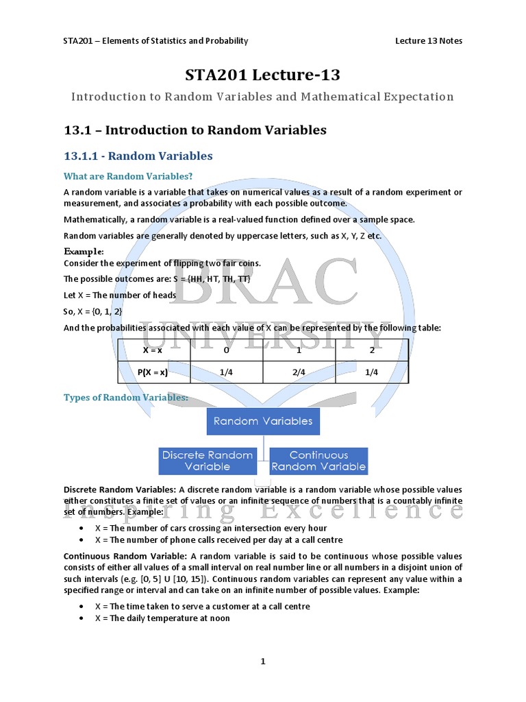 Random Variables and Mathematical Expectations - Lecture 13 Notes | PDF ... Random Variables and Mathematical Expectations - Lecture 13 Notes | PDF ...