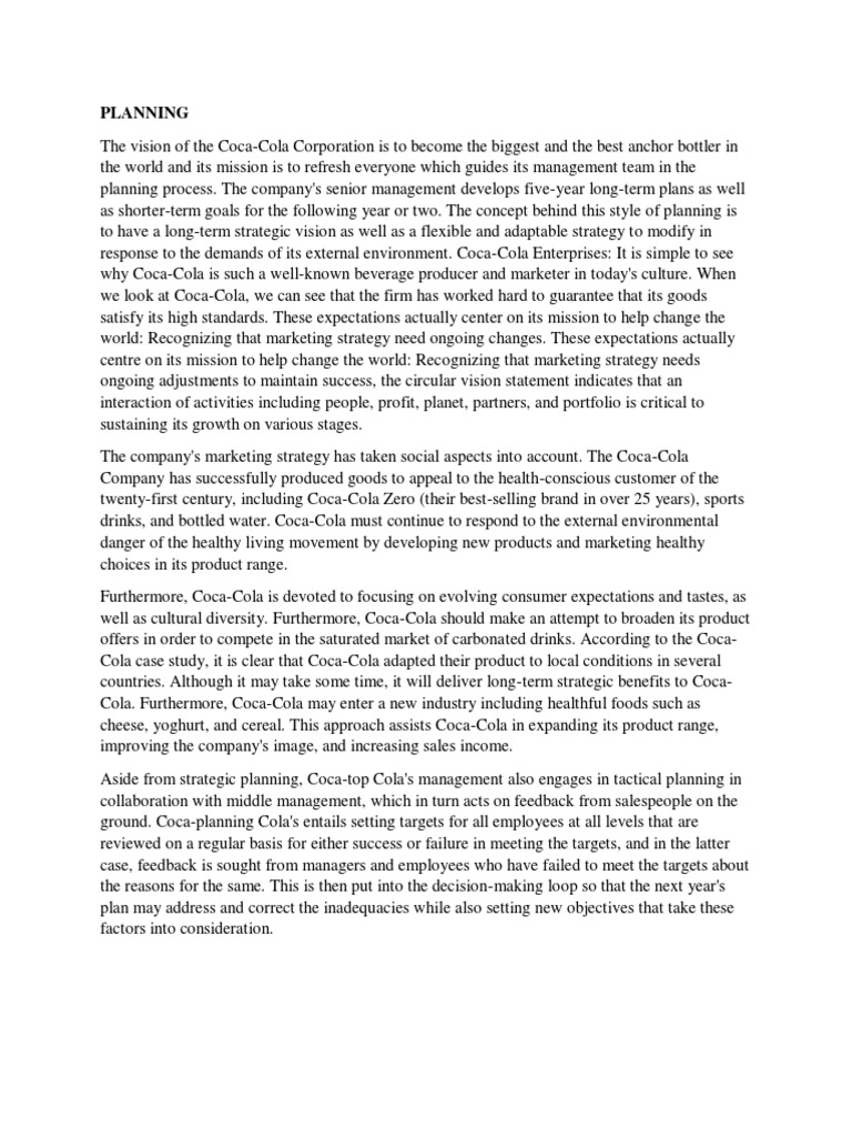 Coca Cola PLanning | PDF | The Coca Cola Company | Marketing