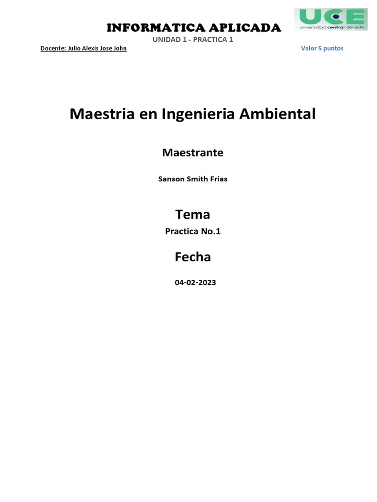Practica #1 Informatica Aplicada-Sanson Smith Frías | PDF | Archivo de computadora | Microsoft ...