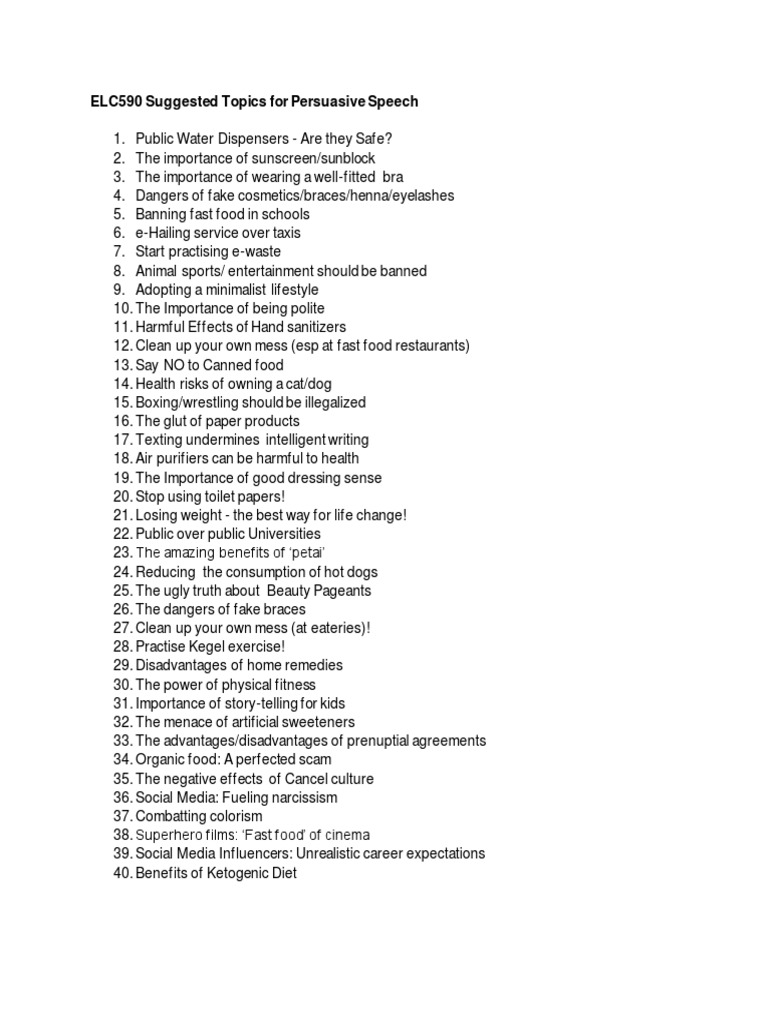 Persuasive Speech Topics for Students | PDF | Lifestyle