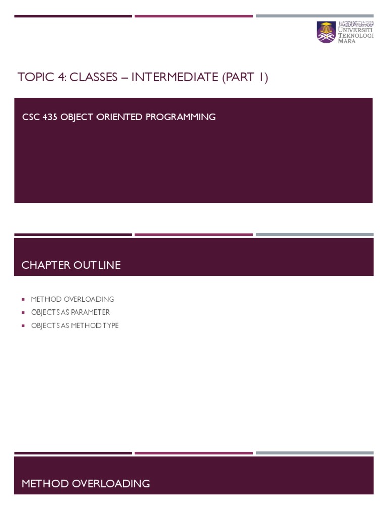 Topic 4 Classes Intermediate Part 1 Pdf Method Computer Programming Parameter