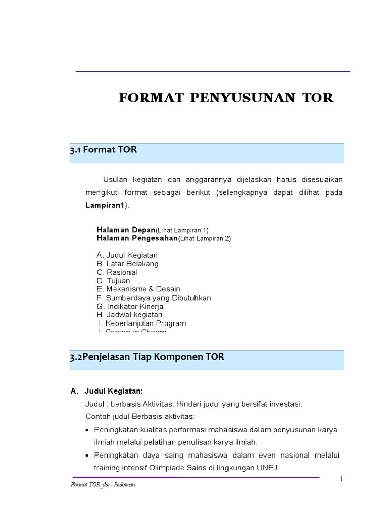 Format Penyusunan Tor | PDF