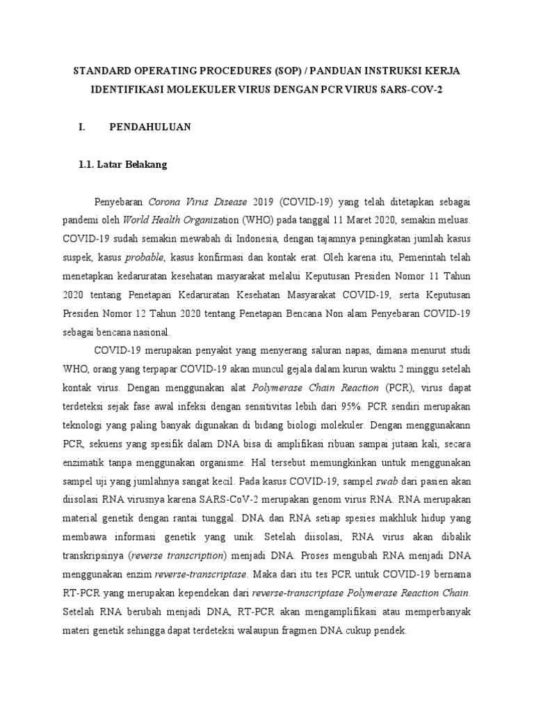 SOP Pelaksanaan Uji RT-PCR | PDF