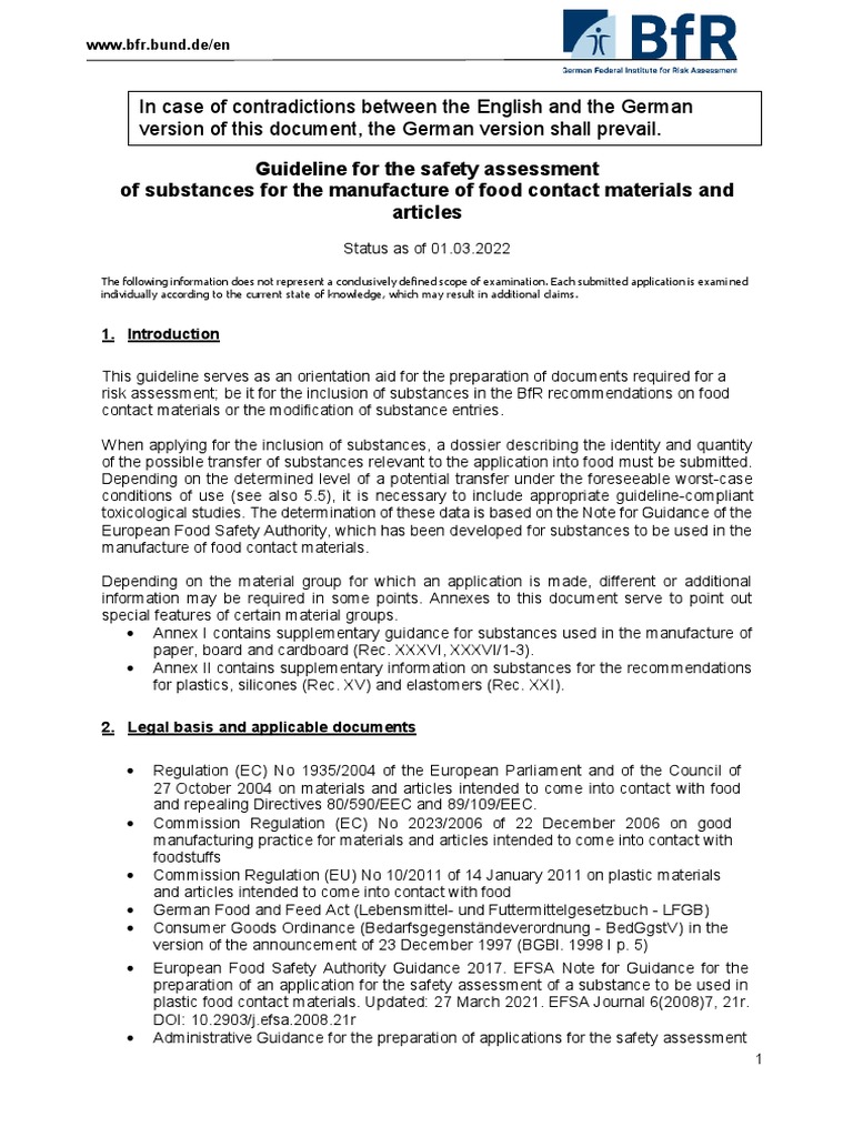 Guideline for the Safety Assessment of Substances for the Manufacture ...