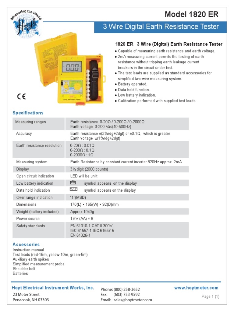 Datacheet File Tester 1820 Er Pdf Electrical Resistance And Conductance Power Physics