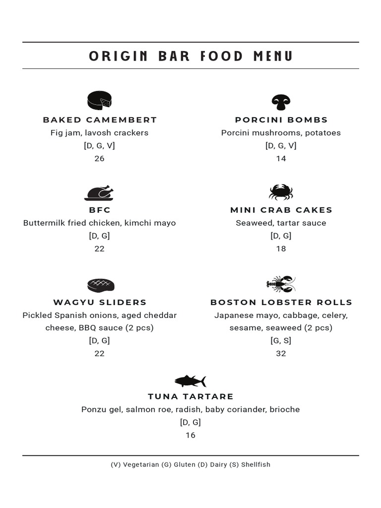 SLS - Origin Bar - Food Menu | PDF