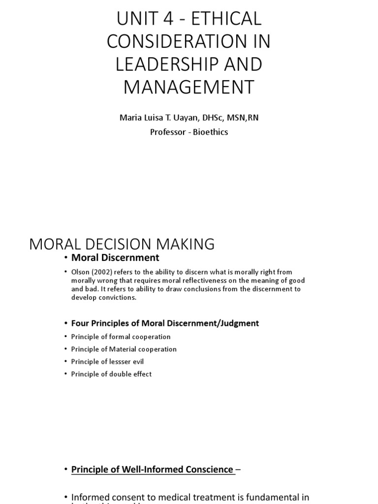Unit 4 - Ethical Consideration in Leadership and | PDF | Decision Making | Morality