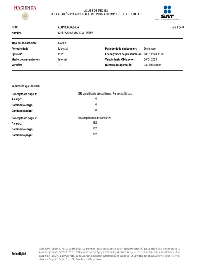 Acuse de Declaracion | PDF | Impuesto sobre la renta | Economias
