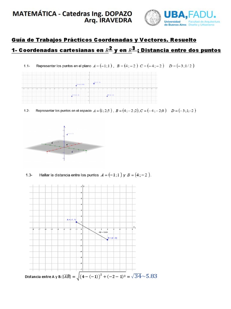 Guía de Trabajos Prácticos Coordenadas y Vectores Resuelta | PDF | Vector Euclidiano | Determinante