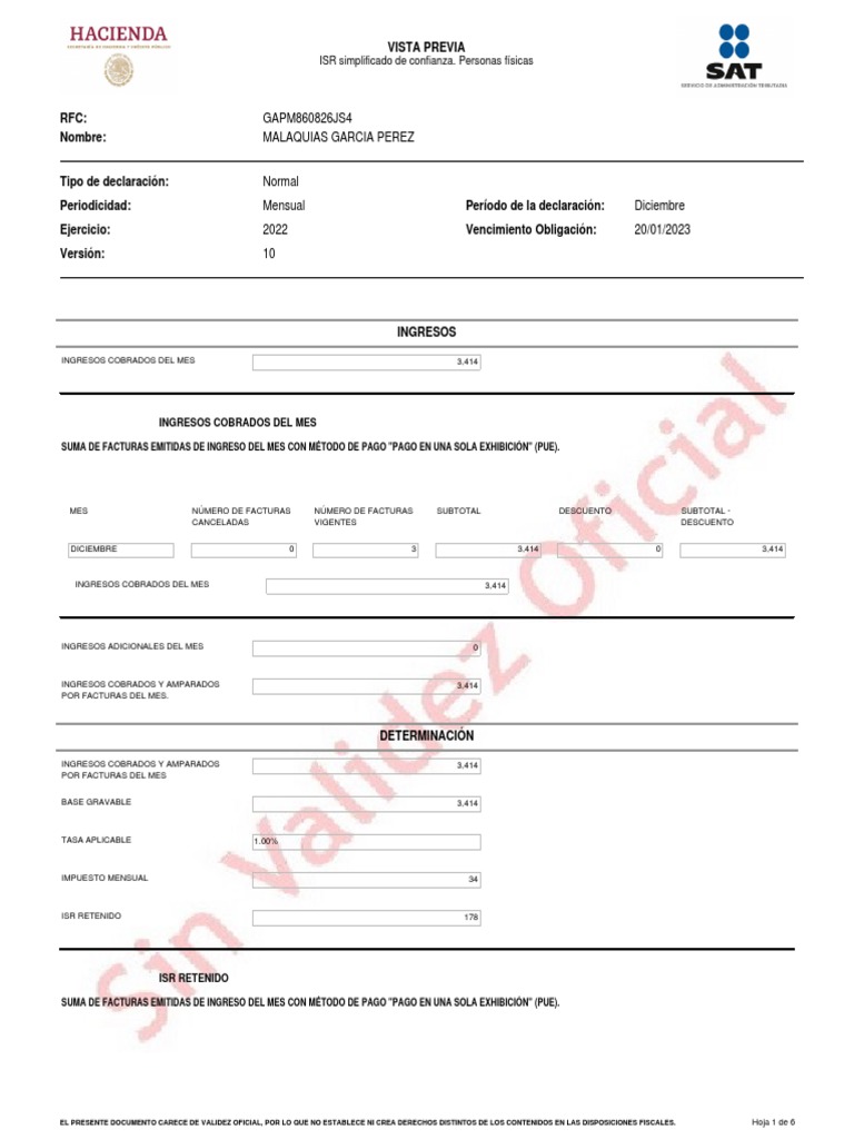 Hoja de Determinacion | PDF | Impuesto sobre la renta | Impuesto al ...