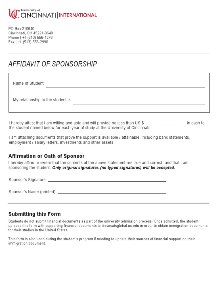 Affidavit of Sponsorship | PDF