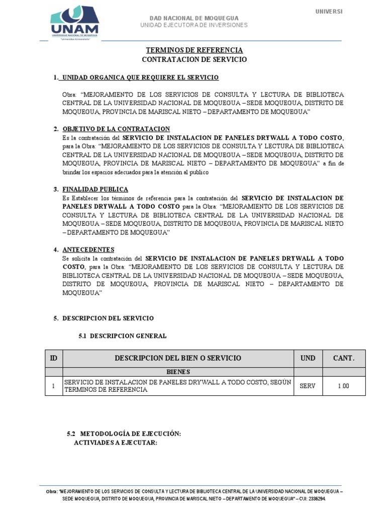 Termino de Referencia Instalacion de Paneles | PDF | Pintar | Tornillo