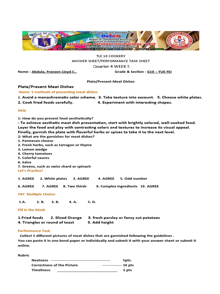 TLE WK 5 6 4TH QUARTER Abdula | PDF | Hygiene | Cooking