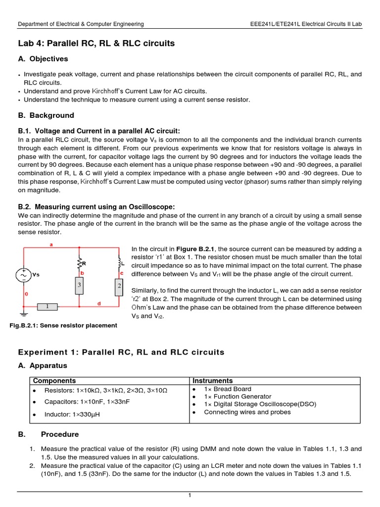 EEE241L - Lab 4 - Parallel RLC Circuits | PDF | Electrical Network | Amplitude
