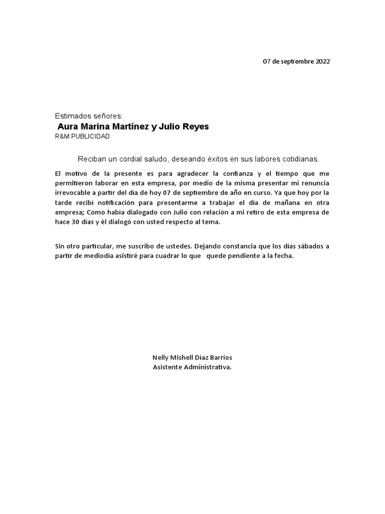 Renuncia MISHELL | PDF