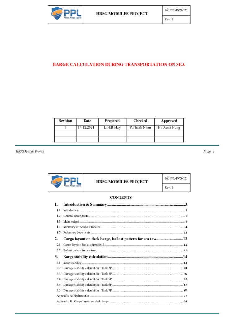 PPL-PVS-023_Rev1_Barge Calculation During Transportation on Sea | PDF ...
