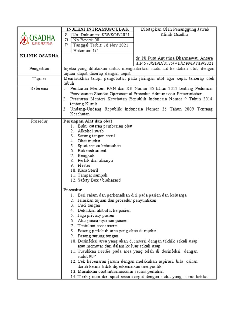 Sop Injeksi Intramuscular | PDF