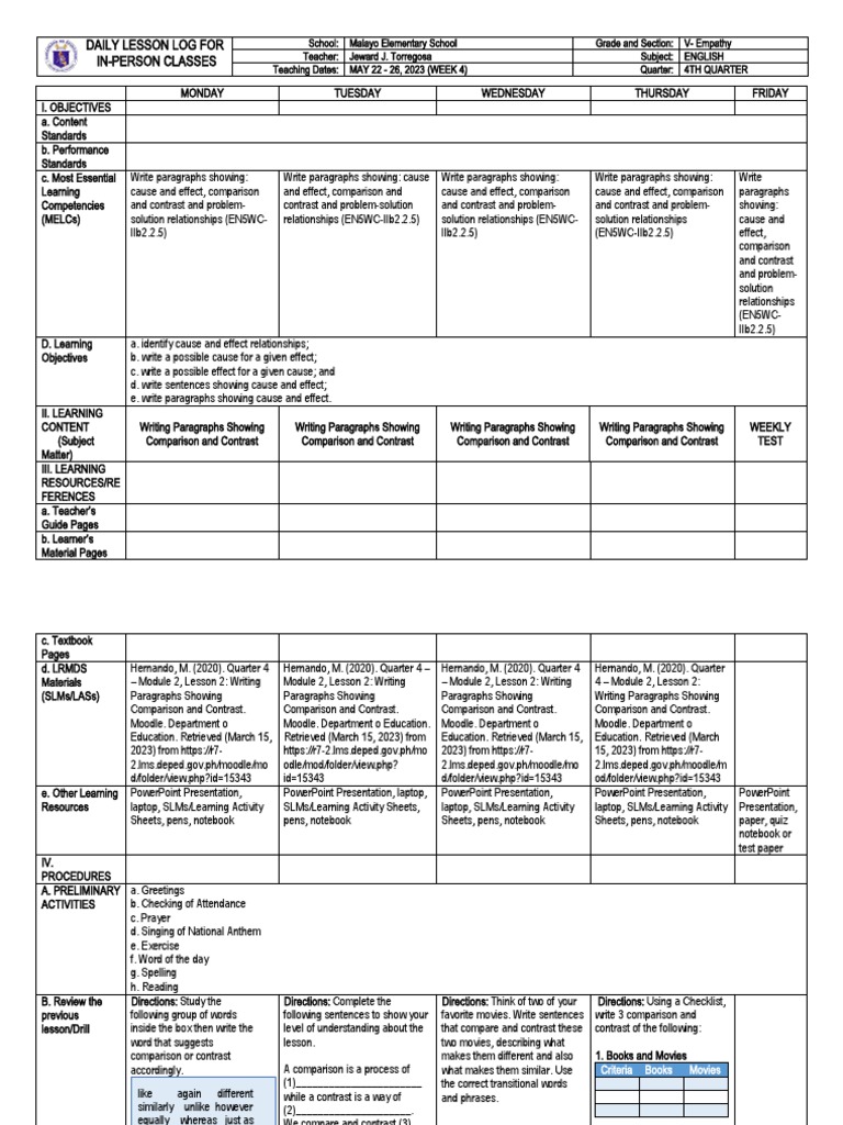 G5 Q4W4 DLL ENGLISH (MELCs) | PDF | Bees | Learning