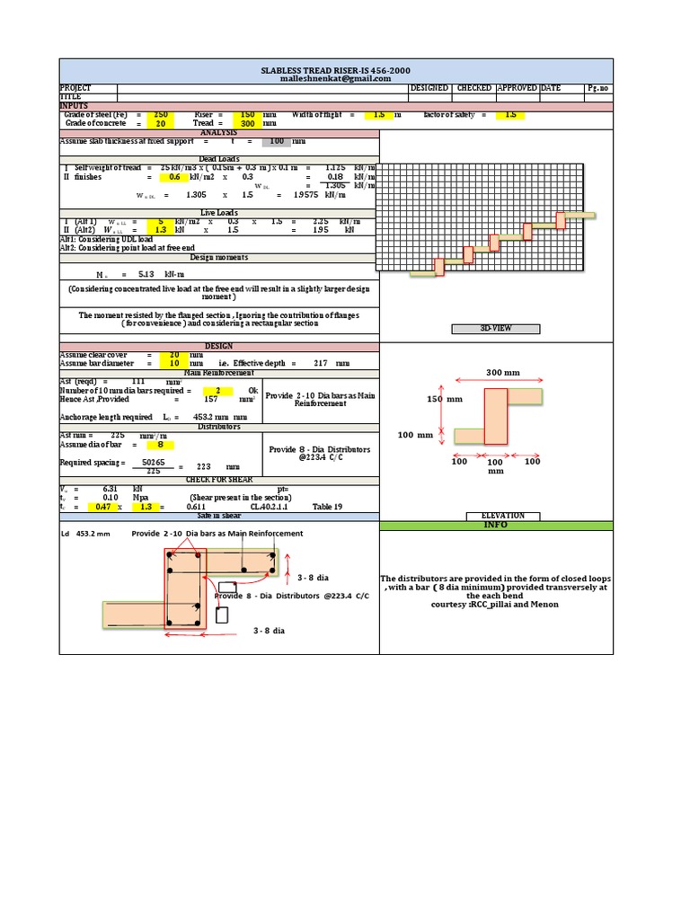 Open Well Staircase Design Excel Sheet | PDF | Stairs | Structural ...