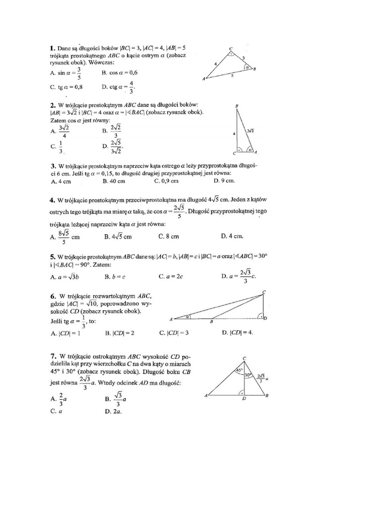 Trygonometria - Zadania 1 (2lic - Roz) | PDF
