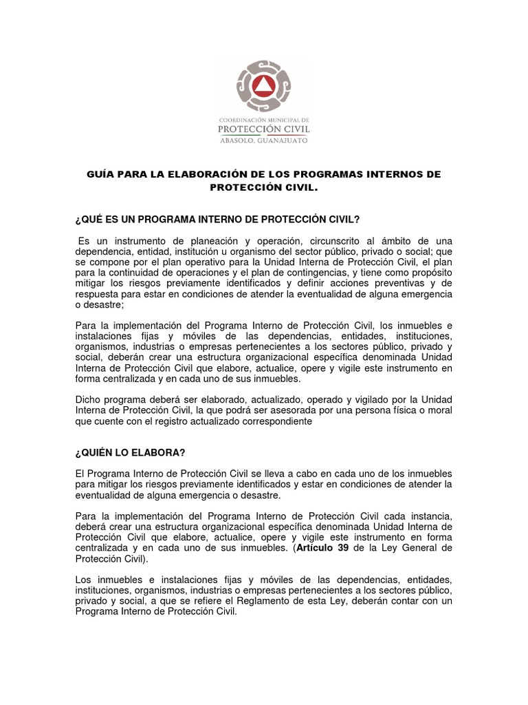 Guía de Programas Internos de Protección Civil | PDF | Defensa Civil | Riesgo