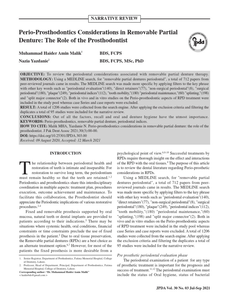 Perio-Prosthodontics Considerations in Removable Partial Denture: The ...