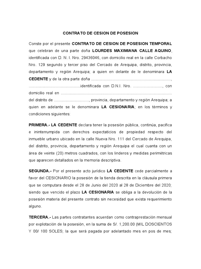 Contrato de Cesion de Posesion | PDF | Pagos | Daños y perjuicios