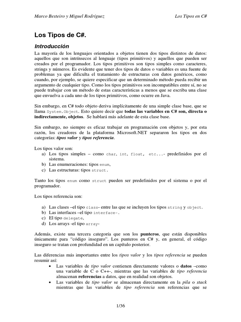 Tipos De Datos En Cs Pdf Descargar Gratis Pdf C Sharp Lenguaje De Programación Objeto